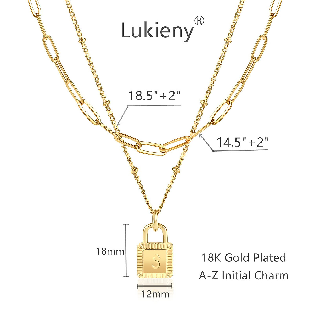 Lukieny Gold Layered Initial Necklaces for Women 18K Gold Plated Dainty Layered Letter Lock Necklace for Women Gold Padlock Pendant Necklaces for Girls Personalized Trendy Jewelry (Z)