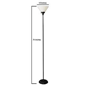 LIGHTACCENTS Black Metal Floor Lamp with Opal White Cone Shade. Model 6113-21 Standing Pole Torch Floor Lamp Torchiere Super Bright Floor Lamp (Black Finish)