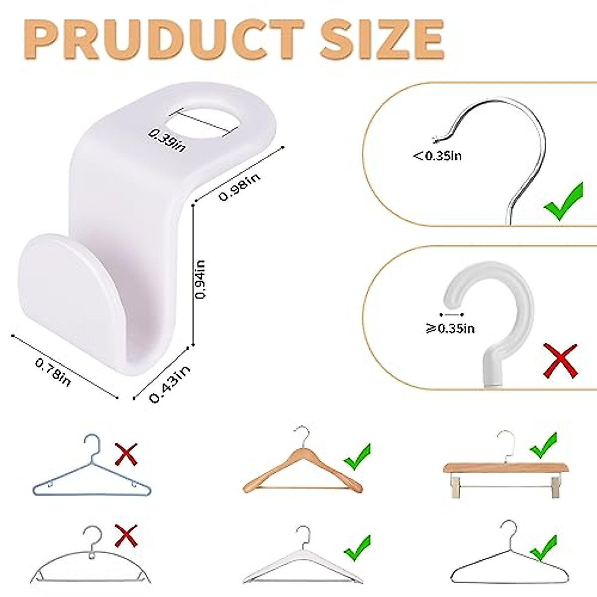 PTYWRTUS 70 Pcs Hanger Hooks Space Saver, Clothes Hanger Connector Hooks, Connecting Buckle Hooks for Hangers, Hanger Hooks for T-Shirts, Sweaters, Coats (White)