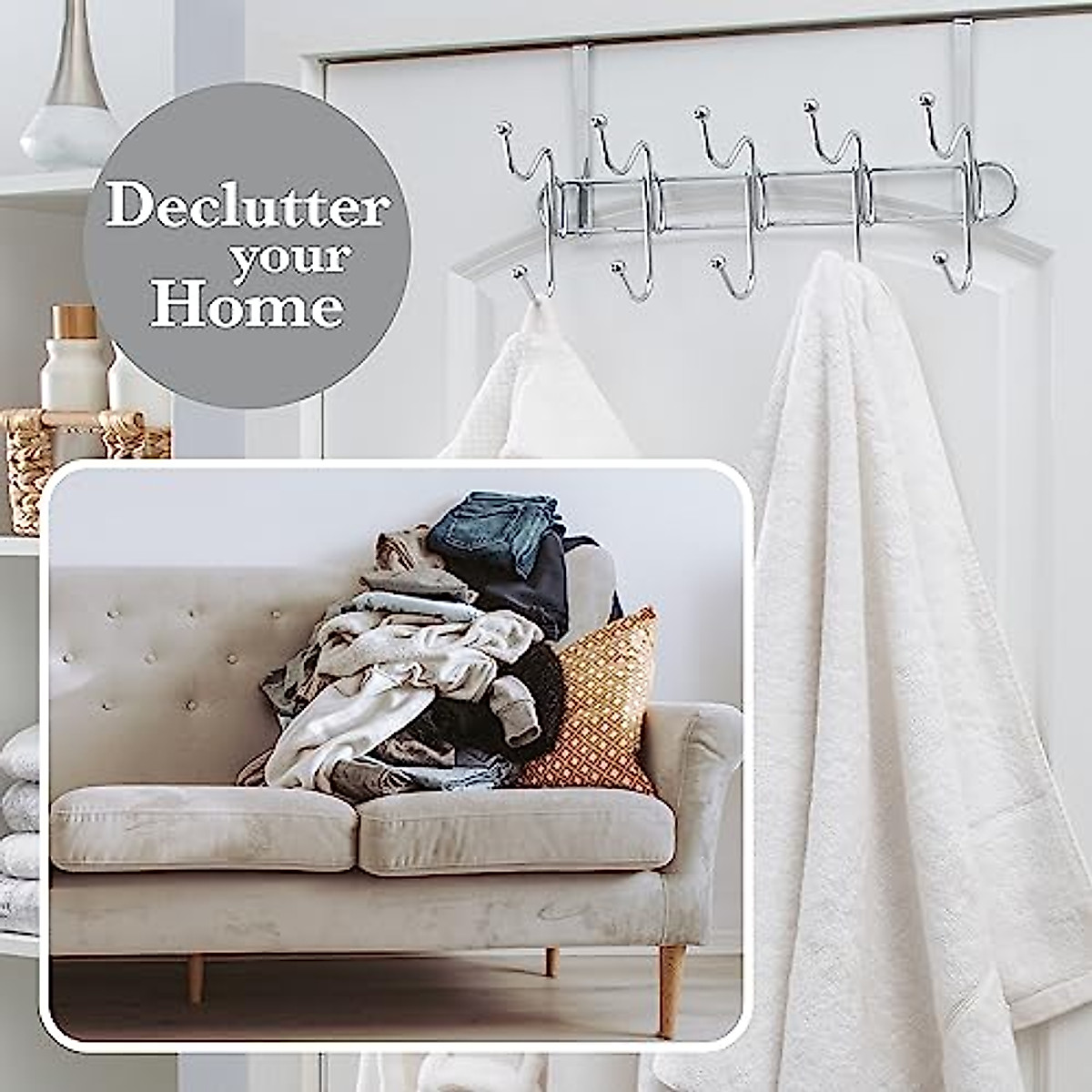 Simplify 10 Hanging Hook, Good for Towels, Jackets & Accessories, Fits Standard Doors, Chrome