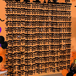 LOLStar Halloween Bats Wall Decor, 2 Pack Black Spooky Bats Photo Booth Props, 3.3 X 6.6 ft Halloween Foil Fringe Curtains, Streamer Photo Backdrop Perfect Home Decor for Halloween Party Decoration