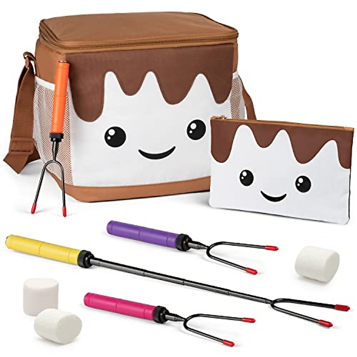 The S'mores Company - Smores Kit with 4 Marshmallow Roasting Sticks, Kids Marshmallow Smores Caddy for Fire Pit Campfire Accessories, for Camping, Glamping, Picnic