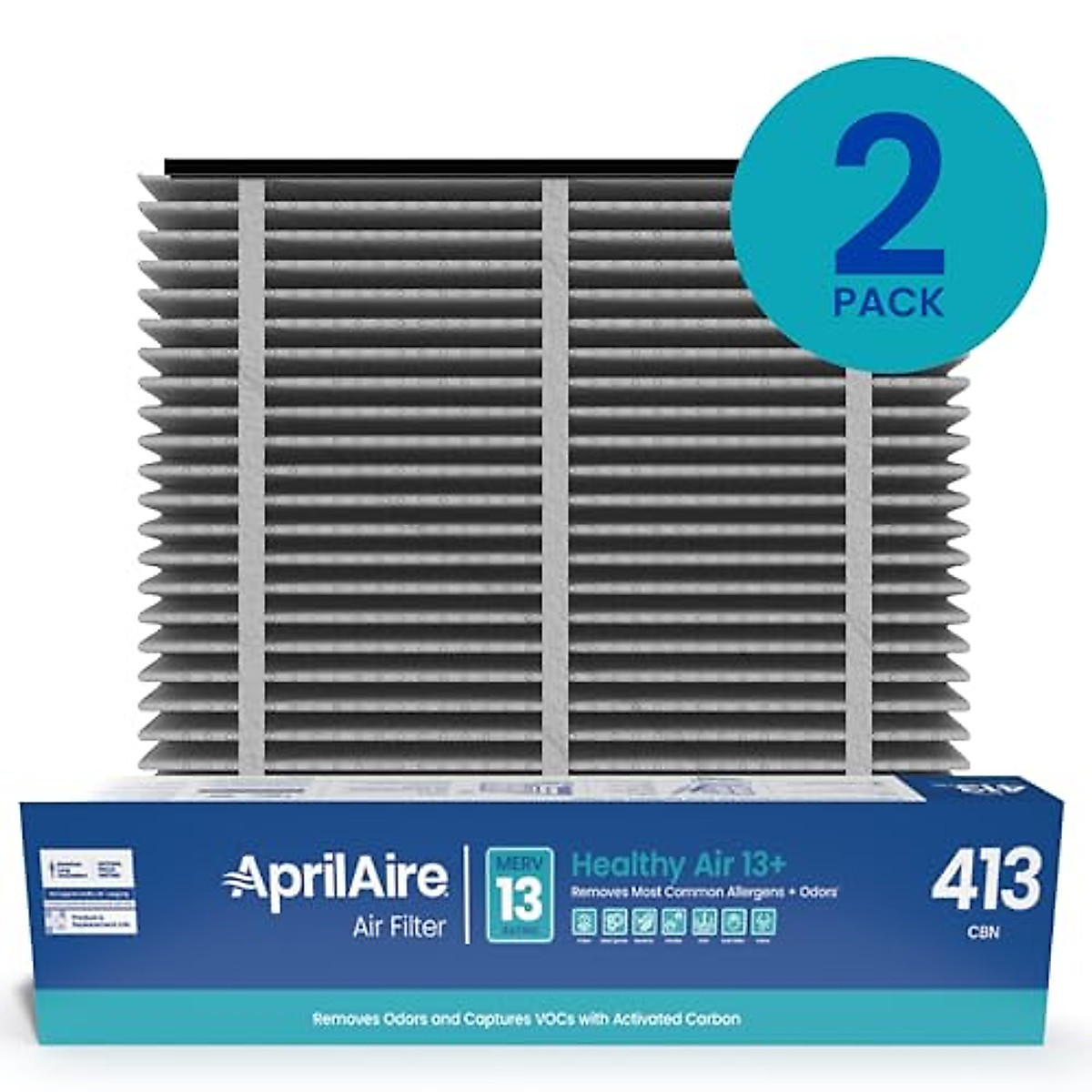 AprilAire 413CBN Replacement Filter for AprilAire Whole House Air Purifiers - MERV 13 with Carbon, Healthy Home Allergy + Odor Reduction, 16x25x4 Air Filter (Pack of 2)