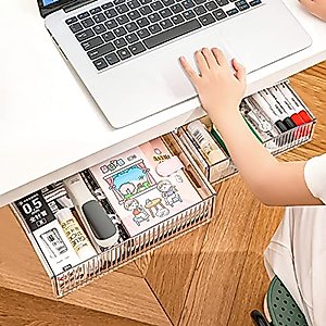 TooCust 2 Pack Under Desk Drawer Slide Out, Large & Medium, Stick On Desk Drawer Under Desk Storage, Under Desk Organizer Hidden Under Table Drawer for Home Office School Organization and Storage