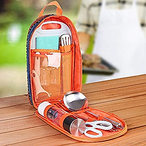 YANHAO 7Pcs Camping Kitchen Utensil with Tongs, Scissors, Cutting Board, Rice Paddle and Water Resistant Case for Daily Meal or Outdoor Hiking Picnic and Trekking