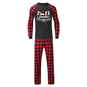 Christmas Pajamas for Family 2023 Matching Sets Xmas Long Sleeve Pj 2 Piece Set Festival Party Sleepwear Jammies(Women,11-Dark Gray,Large)