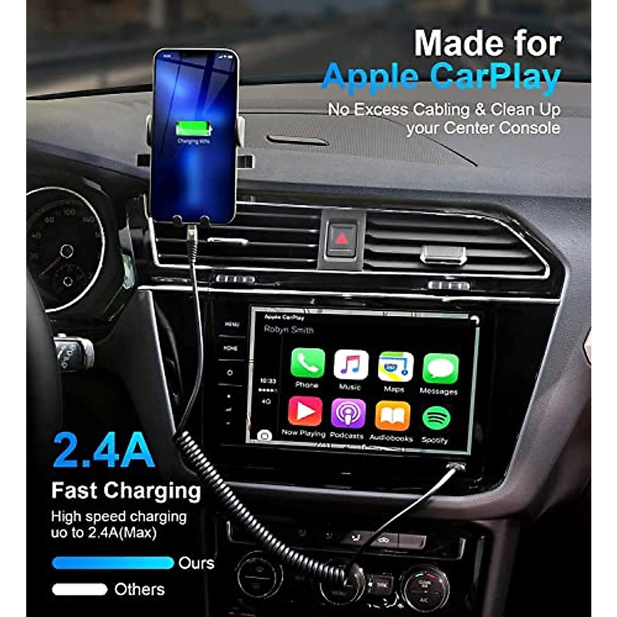 Coiled Lightning Cable, iPhone Charger Cable 3FT for Car, 2 Pack [Apple MFi Certified] 3 Feet Lightning Cord Compatible with iPhone14/13/12/11 Pro Max/XS MAX/XR/XS/X/8/7/Plus/6S iPad/iPod- Black