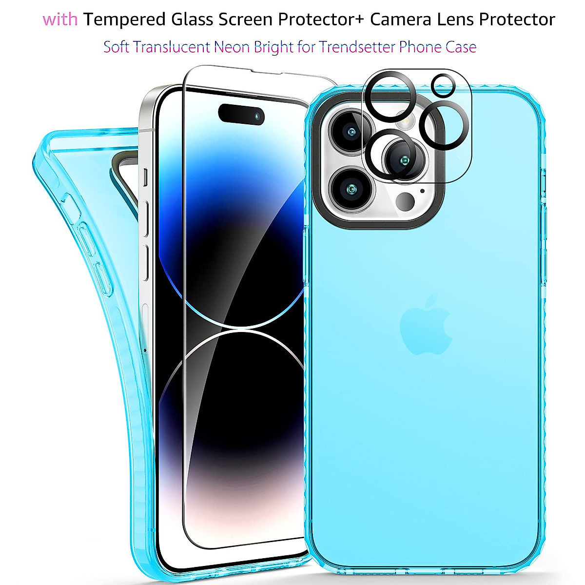 Neon Clear Case for iPhone 14 Pro Max, Cute Retro Vibrant Design Phone Cases for Women Accessories,Camera Protector Cover Soft Silicone Protective