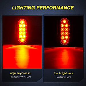 Nilight - TL-07 6 Inch Oval Red Led Trailer Tail Lights 4PCS 10 Led with Flush Mount Grommets Plugs IP67 Waterproof Stop Brake Turn Trailer Lights for RV Truck