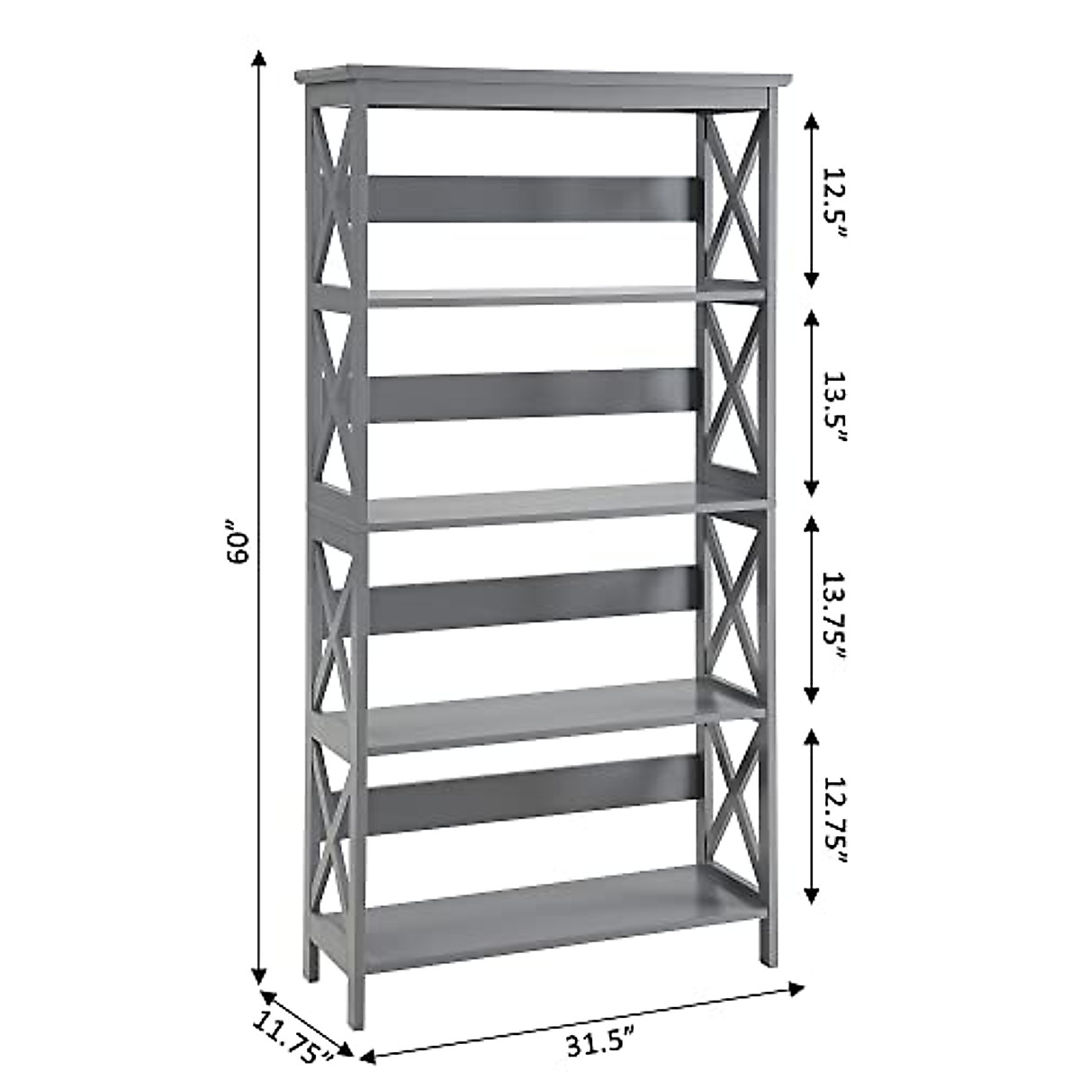 Convenience Concepts Oxford 5 Tier Bookcase, Gray