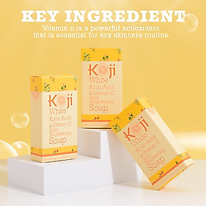 Koji White Kojic Acid & Vitamin C Brightening Soap, Hydrating Face & Body For Radiant Glow Skin, Nourishing, Moisturizing, Even Tone Cleansing Bar, Vegan, Paraben-Free, 2.82 oz (2 Bars)