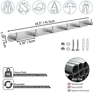 DGYB Coat Rack Wall Mount 6 Brushed Nickel Coat Hooks Wall Mount Stainless Steel 16 inch Towel Hanger for Bathroom Bedroom Mudroom Entryway