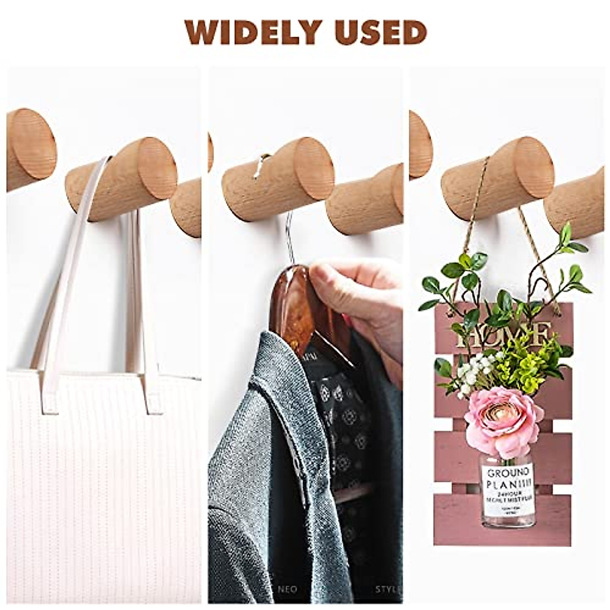 DIGHEIGG Wood Coat Rack Wall Mount, Wall Hooks Boho Wall Decor Aesthetic, Heavy Duty Coat Hooks Wall Mounted for Hat Towel Purse Robes Mudroom Entryway (Beech Wood, 5 Pack)