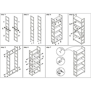 AZL1 Life Concept Bookshelf Rack 5 Tier Vintage Bookcase Shelf Organizer Modern Wood Look Accent Metal Frame Furniture Home Office,Rustic Brown