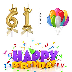 VSHILI 61st Birthday Candles, Gold 61 Year Old Number Birthday Candles, Happy Birthday Party Cake Topper Decoration Gifts for Women Men