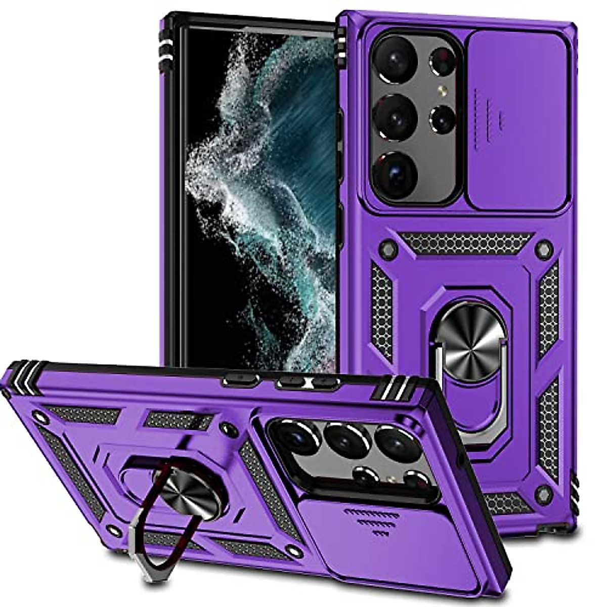 ONOLA Case with Kickstand and Slide Camera Cover [Military-Grade] Full Body Drop Tested Protective Cover for Samsung Galaxy S23 Ultra (2023) (Purple)