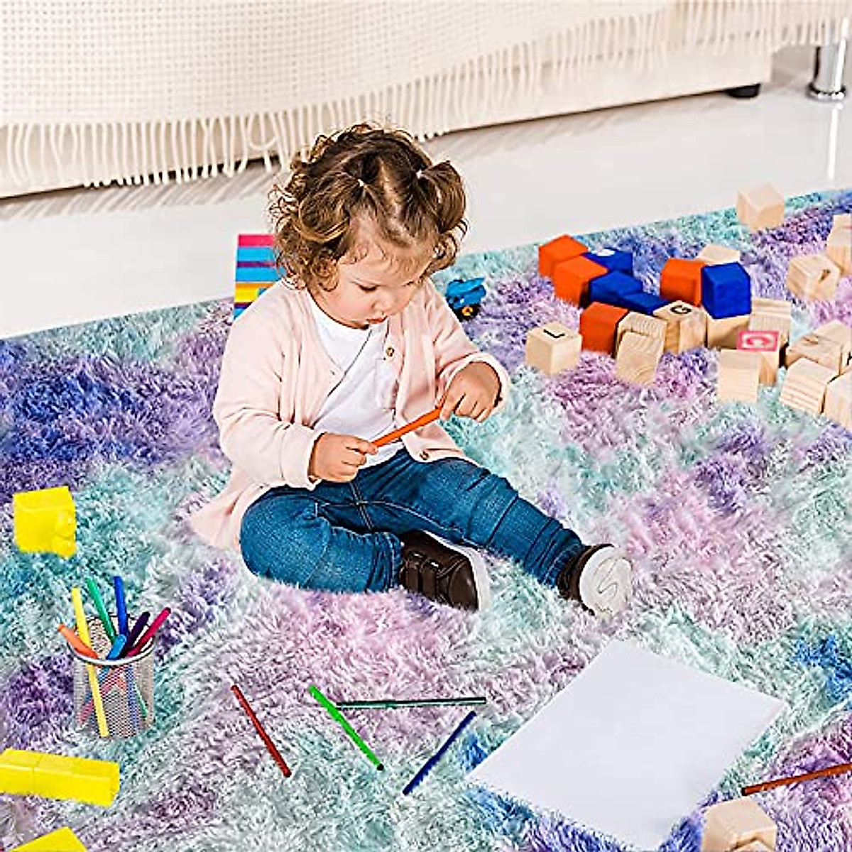 A Nice Night Shaggy Fluffy Faux Fur Area Rug Door Mat,Tie Dye Style,Softest, Luxurious Shag Carpet Rugs for Bedroom, Living Room, Luxury Bed Side Plush Carpets, Rectangle (Light Purple, 3' x 5')