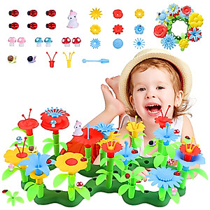 Toys for 3-7 Years Old Girls,Flower Garden Building Toys with Fairy Garden Miniatures,Building A Garden Toy Set for Toddlers,Preschool Educational Playset,Birthday Gifts Kids