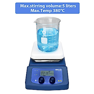 ONiLAB 380℃ LCD Digital Hotplate Magnetic Stirrer with Ceramic Coated Aluminum Work Plate, 200-1500rpm,5L,Temp Probe Sensor & Support Stand & Stirring Bar Included