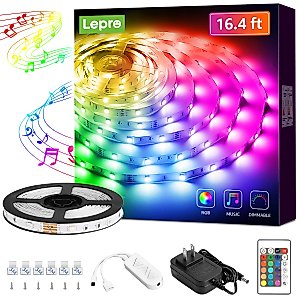 Lepro Music LED Strip Lights, 16.4ft RGB LED Strips with Remote Sync to Music, 5050 SMD LED Color Changing Strip Light for Halloween Decorations, Bedroom, Home, TV, Parties and Festivals