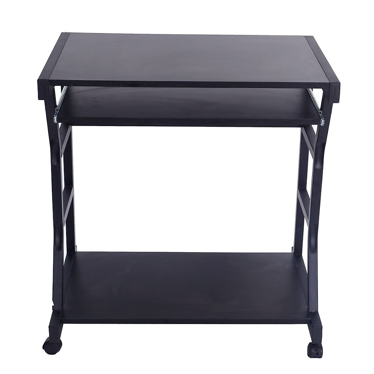 Black Computer Desk Cart Home Office Desk, Mobile Laptop Table Workstation Writing Desk Study Desk with Keyboard Tray, Printer Shelf on Wheels Rolling Desk with Wheels 70 x 50 x 75 cm (L x W x H)