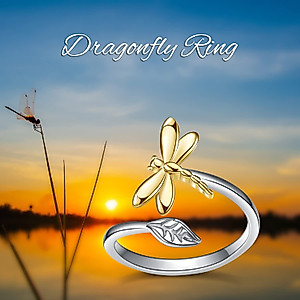 WINNICACA Dragonfly Open Ring Sterling Silver Thumb Ring Cute Dragonfly Jewelry Gifts for Women Birthday