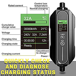 Level 2 EV Charger, 110V-240V 32Amp, NEMA 14-50 Plug, 30 ft Extension Cord, Indoor/Outdoor Portable EVSE Electric Vehicle Charger, Compatible with J1772 EVs
