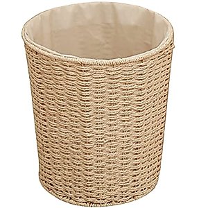 Zerodeko Woven Baskets Rattan Trash Can Wicker Waste Basket Woven Wastebasket Rustic Farmhouse Laundry Storage Basket Bin for Living Room Bedroom Bohemian Decor Beige Wicker Hamper