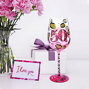 NymphFable 50th Birthday Wine Glass Hand-painted Wine Glass for Women 15oz Personalised Birthday Gift