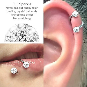 2pc Twisted Barbell Earring Surgical Steel - Twist Helix Earrings 16 Gauge - Spiral Belly Button Rings - 3mm Crystal Lip Ring Body Jewelry 5/16 8mm - CZ