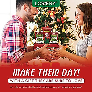Bath and Body Christmas Gift Basket For Women and Men – Cherry Twinkle Bell Home Spa Set, Includes Fragrant Body Lotions, Bath Salts, Stocking Stuffer, Loofah Scrubber and More