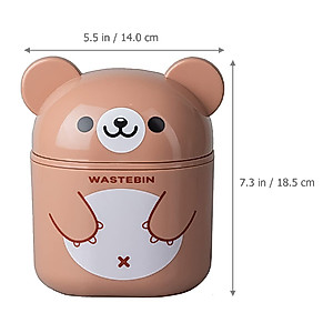 NUOBESTY Mini Desk Trash Can Cute Bear Trash Bin Cartoon Desktop Storage Box Garbage Container with Lid for Bathroom Kitchen(Brown)