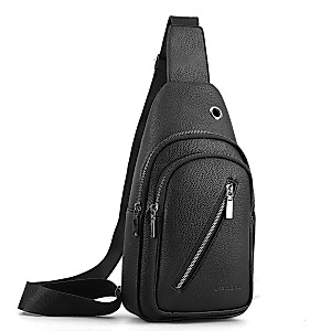 Leathario Men's Leather PU Sling bag Chest bag One shoulder bag Crossbody Bag Backpack for men