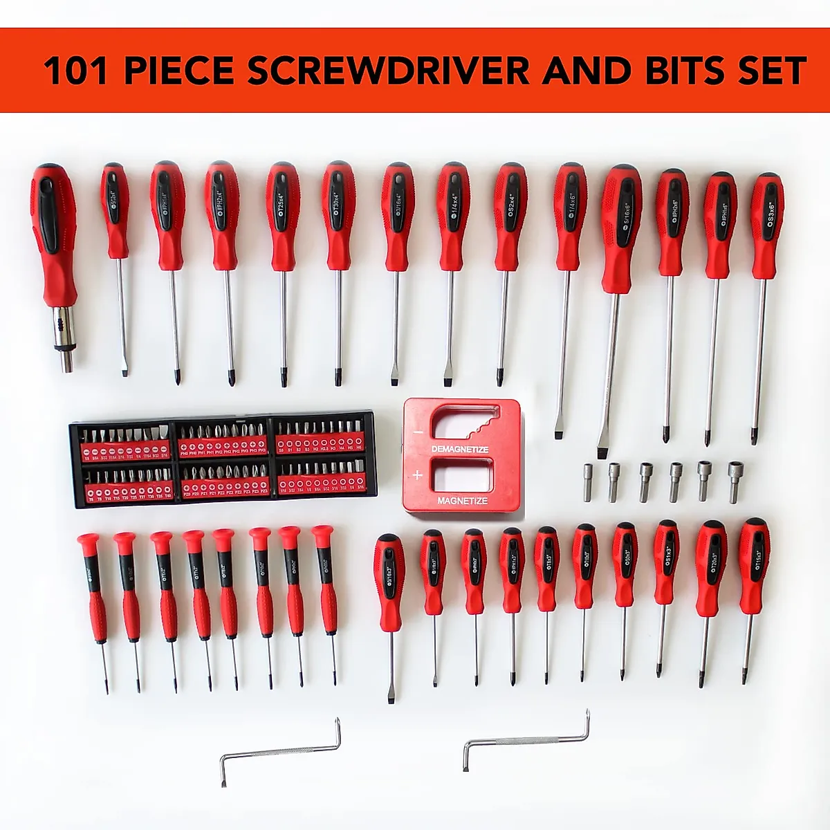 B BOCHAMTEC 101-Piece Magnetic Screwdriver Set with Organizer Rack,Drive Magnetic Bit Holding Screwdriver Handle,for Home Repair,Improvement,Best Tools for Men Tools Gift