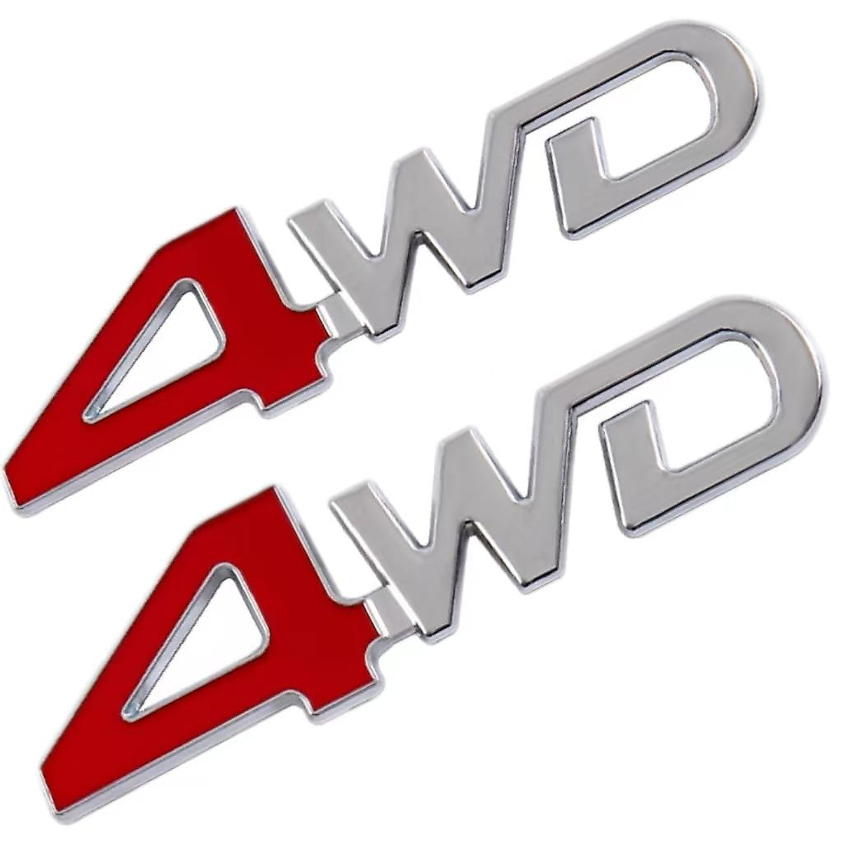 YUGEYE 2pcs 4WD Emblem Badge 3D Letter Metal Aluminum Alloy Fender Side Panel Car Sticker Replacement for All Wheel Drive Off Road SUV Auto Truck (Red Silver)