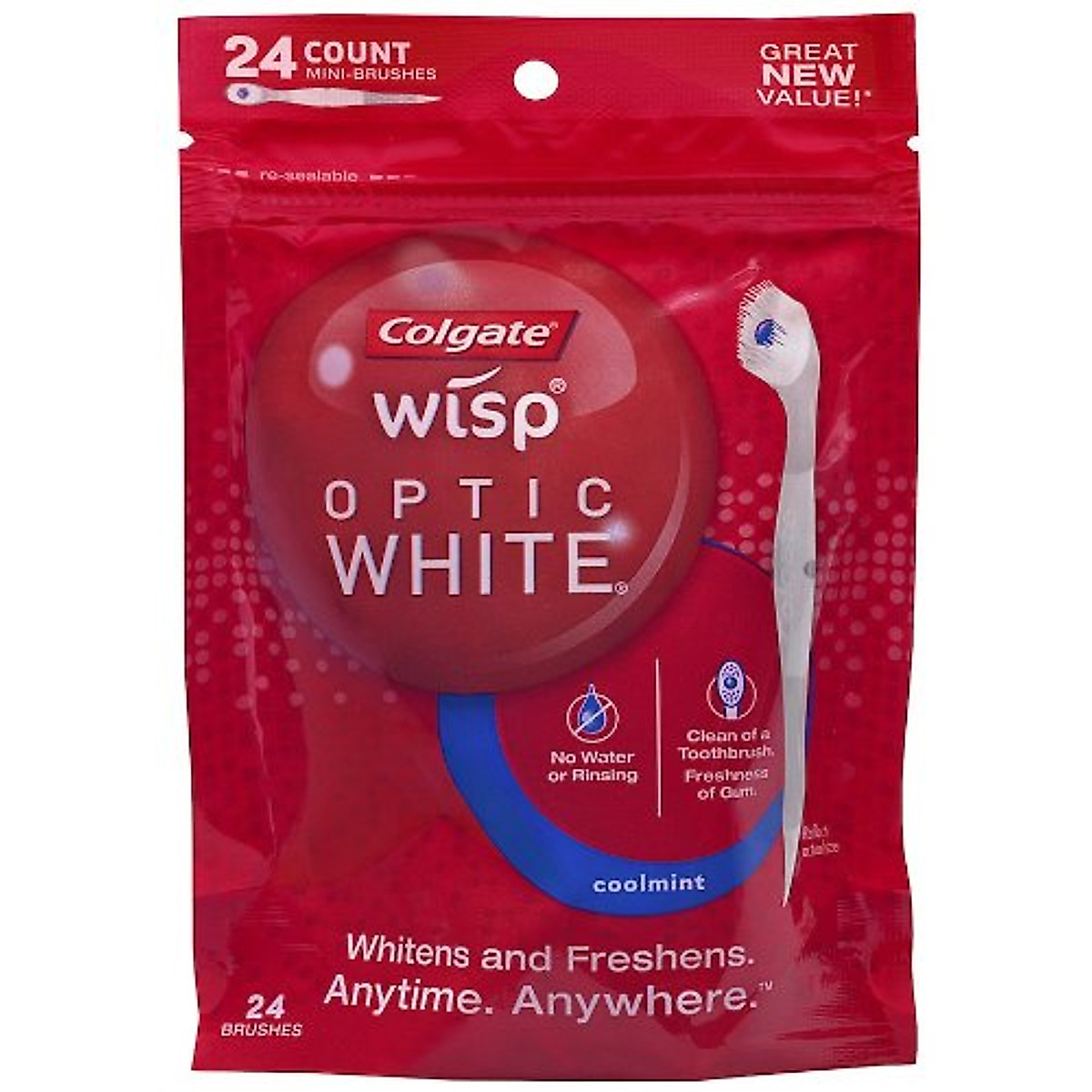 Colgate Wisp Portable Mini-Brush Optic White, Coolmint, 24 Count