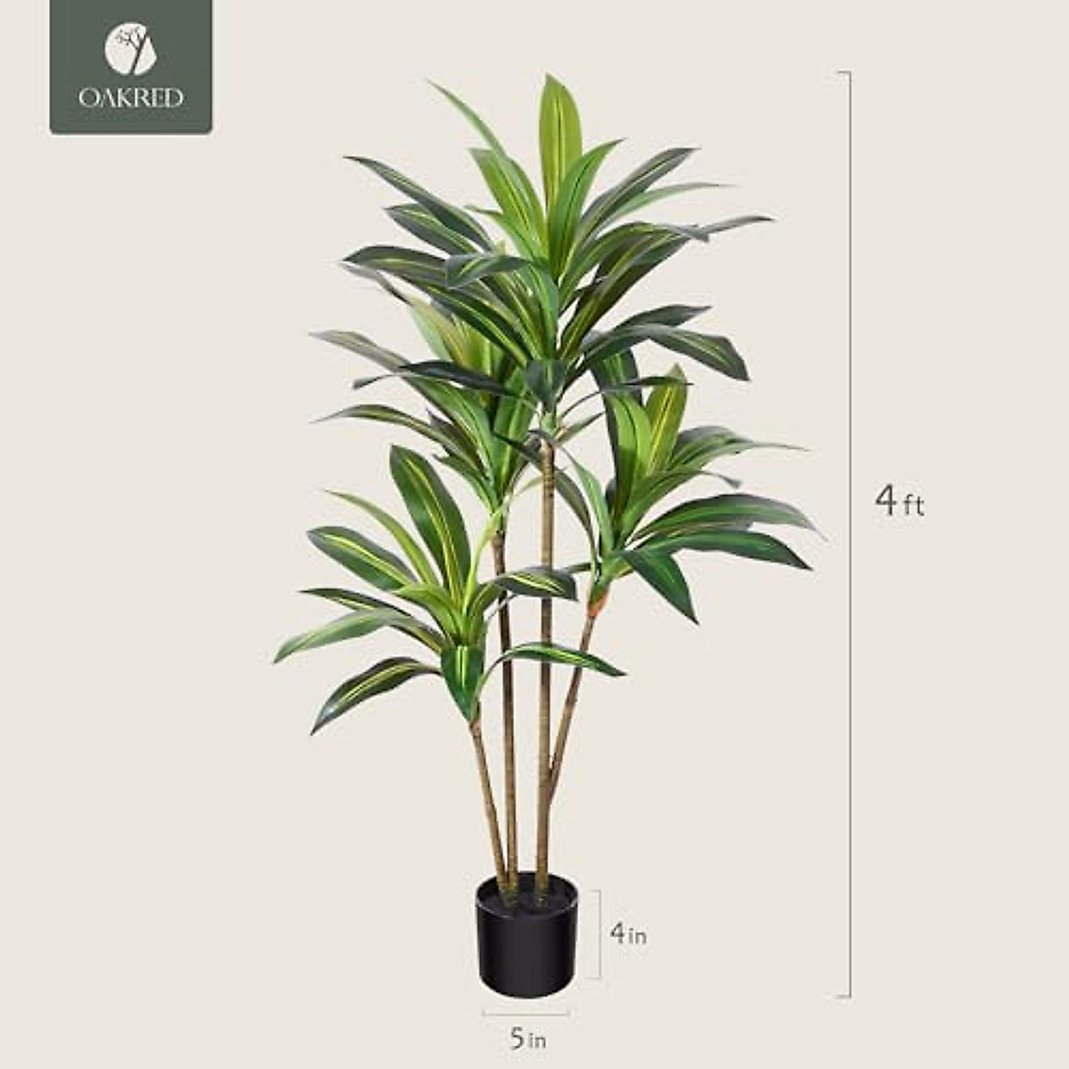 OAKRED Artificial Dracaena Tree, 4FT Tall Fake Plants Artificial Dracaena Plants for Indoor, Fake Trees for Office Home Living Room Floor Patio Greening Porch Decor, Set of 1