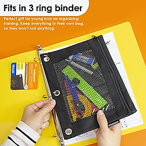 BAZIC Pencil Pouch 3 Ring Binder Pouch w/ Rivet Enforced Rings Hole, Black Mesh Window Zipper Pouches, 1-Count