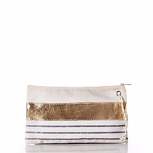 Sea Bags Recycled Sail Cloth Grey Mariner Stripe Large Wristlet Zip Top Large Wristlet Purse Cell Phone Wristlet Zippered Wallet with Strap