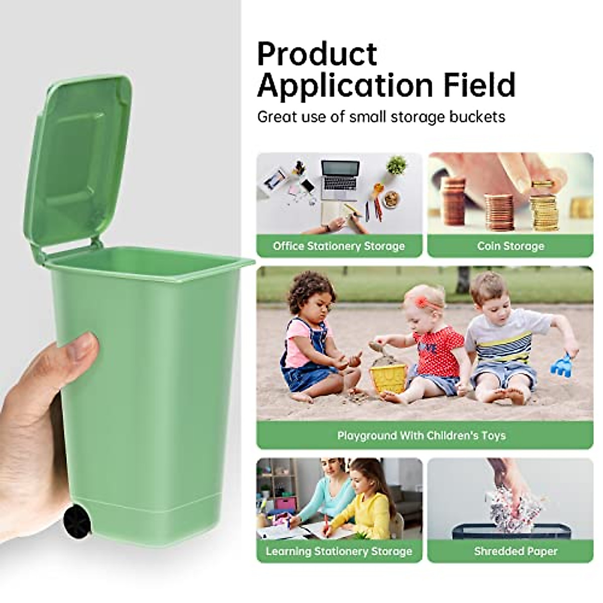 goldblue 4pcs Mini Curbside Trash Bin with Lid，Desk Trash Can Garbage Organizer Storage Bin Pen Pencil Cup Holder Office Supplies，Mini Small and Exquisite Trash Can