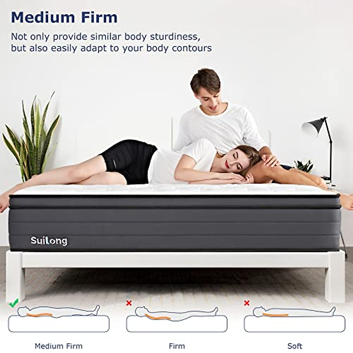 SUI LONG 11 Inch Mattress Full Size, Medium Firm Memory Foam and Individual Pocket Springs Hybrid Mattress for Motion Isolation & Cool Sleep, CertiPUR-US Certified, Full Size Mattress in a Box