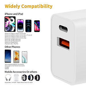 Quinyew for Apple USB C Charger Block, for Apple Watch Se Charger, Upgrade Dual Port Fast Charging Block Cube Brick Plug Adapter Compatible for Apple Watch SE Series 9 8 7 6, iPhone 15 Pro Max, White