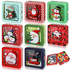 Tioncy 8 Pcs Christmas Cookie Tins with Lids Large Cookie Boxes Metal Empty Tins Santa Tinplate Xmas Gift Box for Christmas Holiday Candies Treats Storage Container