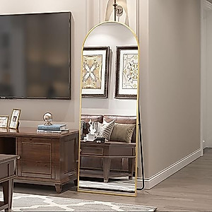 CASSILANDO Arched Full Length Mirror, 64" x 21", Floor Standing, Gold Metal Frame, Modern Style, Bedroom, Bathroom, Entrance, Decor