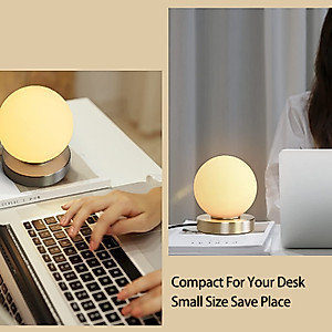 Small Table Lamp, LED Table Lamp with Eye-Caring Glass Lampshade Desk Lamp Dimmable 3 Color Changing, 10 Brightness Levels Reading Table Lamp Warm & White Nightstand Lamp with Memory Function