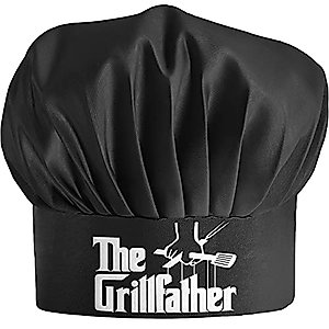 Chef Hat for Men - The Grillfather - Adjustable Funny Kitchen Cooking Hat for Dad Black