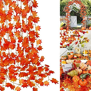 24 Pack Fall Leaf Garland, Artificial Maple Garland Artificial Fall Maple Ivy Vines, Thanksgiving Decor Garland Autumn for Party Home Garden Kitchen Office Wedding Indoor Outdoor Decors