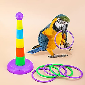 10 Pieces Bird Training Toys Parrot Training Toys Include Bowling Toy Basketball Toy Rings Shopping Cart Skateboard Bell Ball Parrot Intelligence Toys for Parakeet Cockatiel Macaw Parrot, Random Color