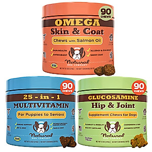 Natural Dog Company Ultimate Dog Health Bundle - Multivitamin, Skin & Coat, Hip and Joint Supplement Chews - Supports Immune System, Reduces Shedding, Enhances Mobility for Dogs of All Ages and Breeds