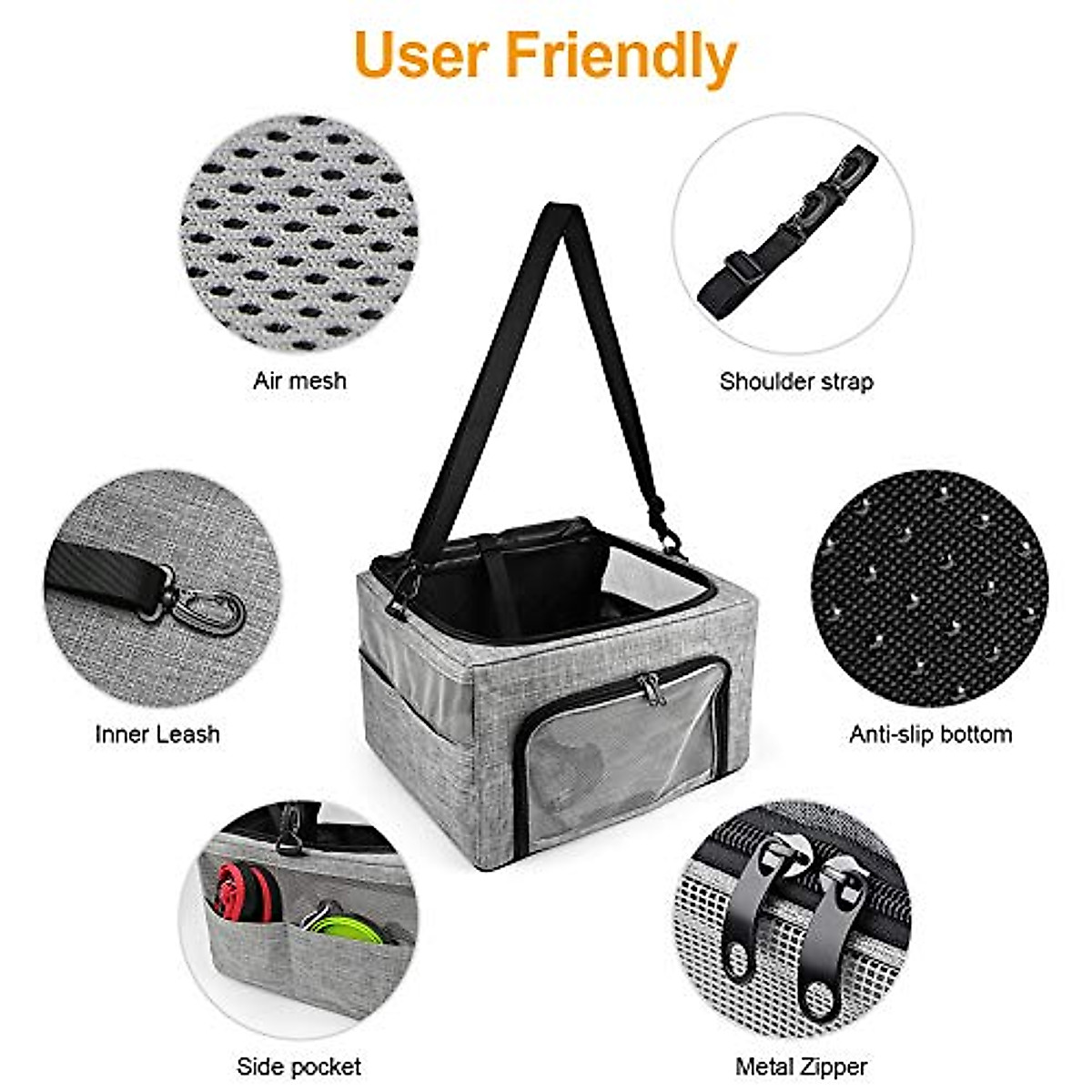 BEELIKE Collapsible Dog Travel Car Seat Top Cover Dog Car Carrier with Reinforce Metal Frame Construction Cage Safer Seatbelt Vehichels Bags for Small Medium Puppy Cat up to 15 lbs